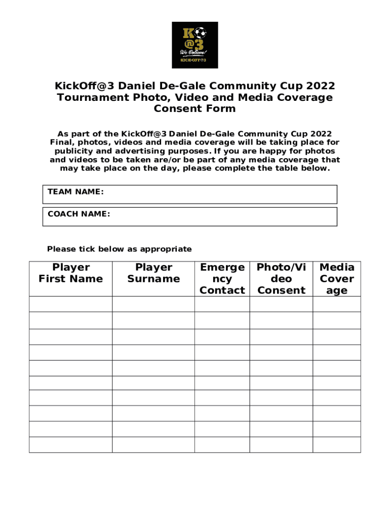 Tournament Photo, Video and Media Coverage Consent Doc Template | pdfFiller