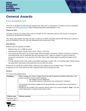 2023 Victorian Public Healthcare Awards - General entry preparation Doc ...