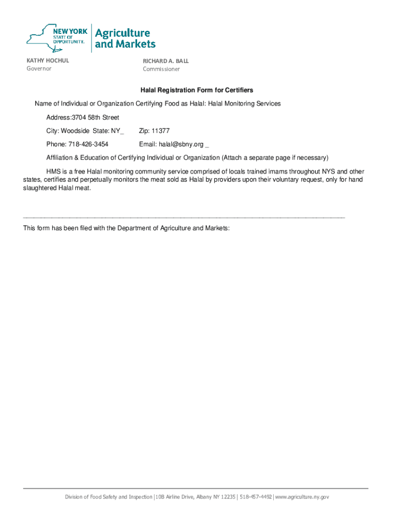 Fillable Online agriculture ny HALAL CERTIFICATION FORM for Certifiers ...