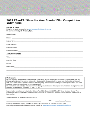 2019 FReeZA 'Show Us Your Shorts' Film Competition Entry Doc Template ...