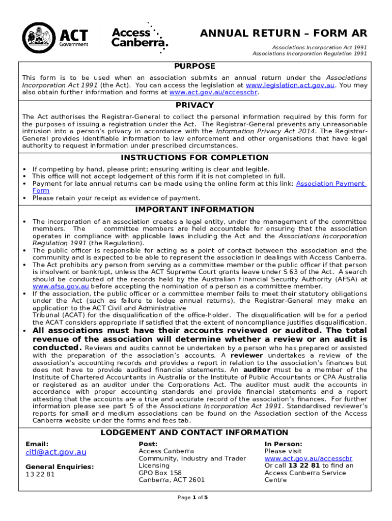 Annual return - AR. Incorporated associations Doc Template | pdfFiller