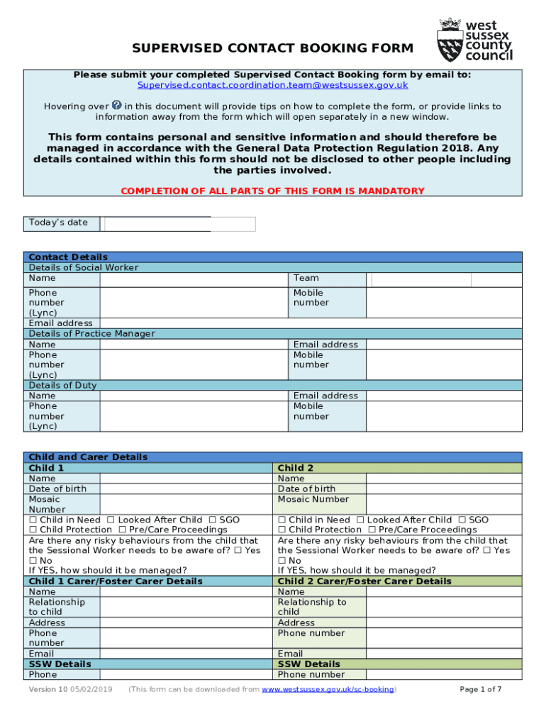 supervised contact booking Doc Template | pdfFiller