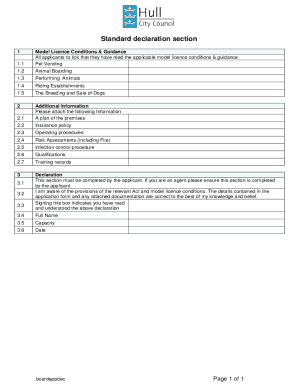 Fillable Online Standard declaration form. Standard declaration form ...