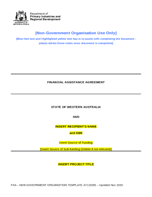 Financial Assistance Agreement (FAA) template. ... Doc Template | pdfFiller