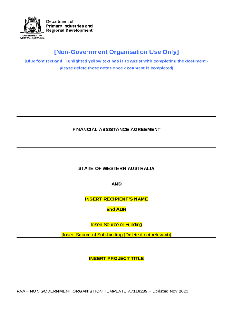 Financial Assistance Agreement (FAA) template. ... Doc Template | pdfFiller