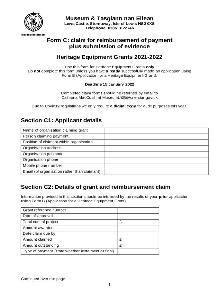 Section C2: Details of grant and reimbursement claim Doc Template ...