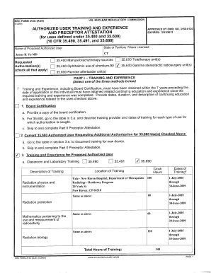 Fillable Online NRC Form 313A (AUD), Authorized User Training, ... Fax ...