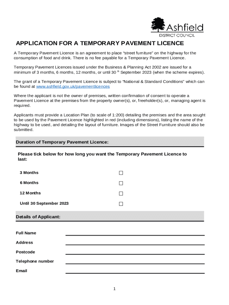 Pavement Licence application and guidance notes v2 Doc Template | pdfFiller