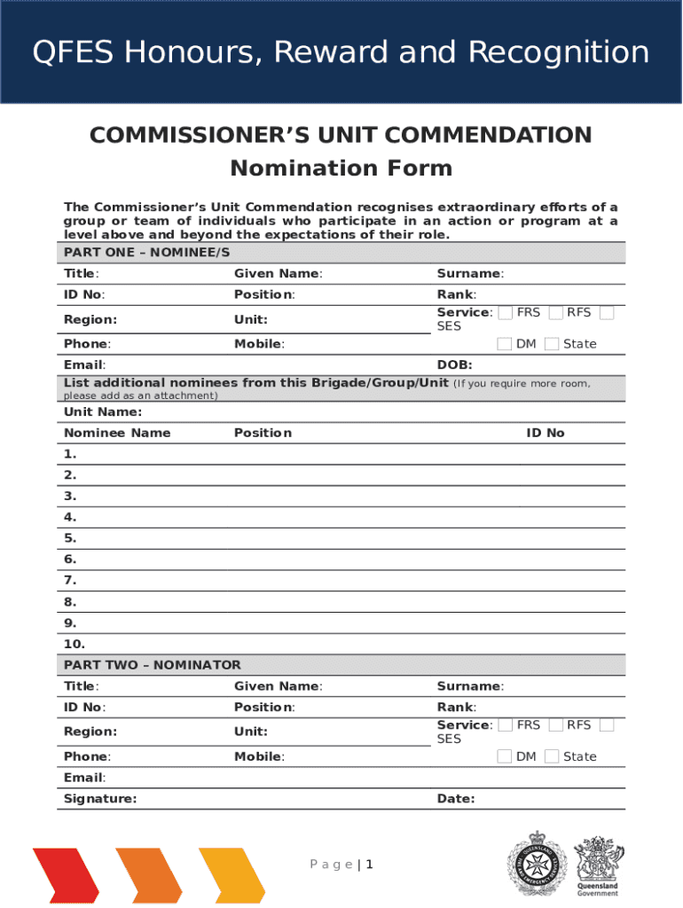 Commissioners Unit Commendation Nomination Doc Template | pdfFiller