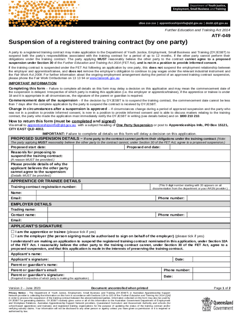 ATIS-049 Suspension of a registered training contract by one party Doc ...