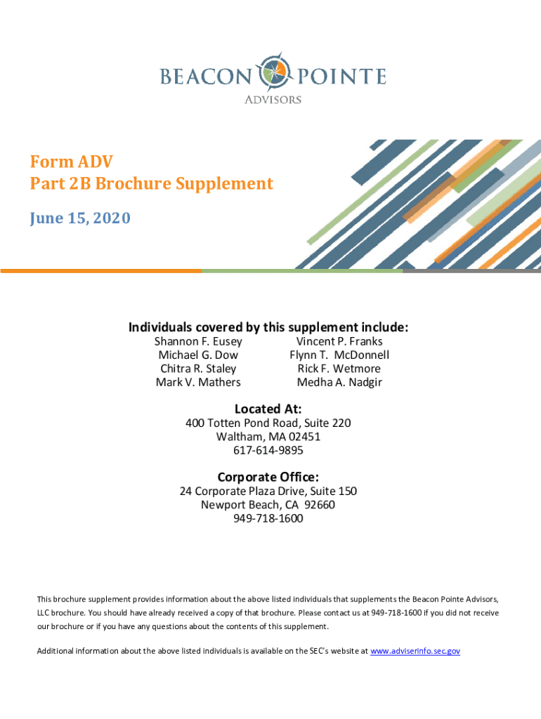 Fillable Online Form ADV Part 2B Brochure Supplement - June 15, 2020 ...