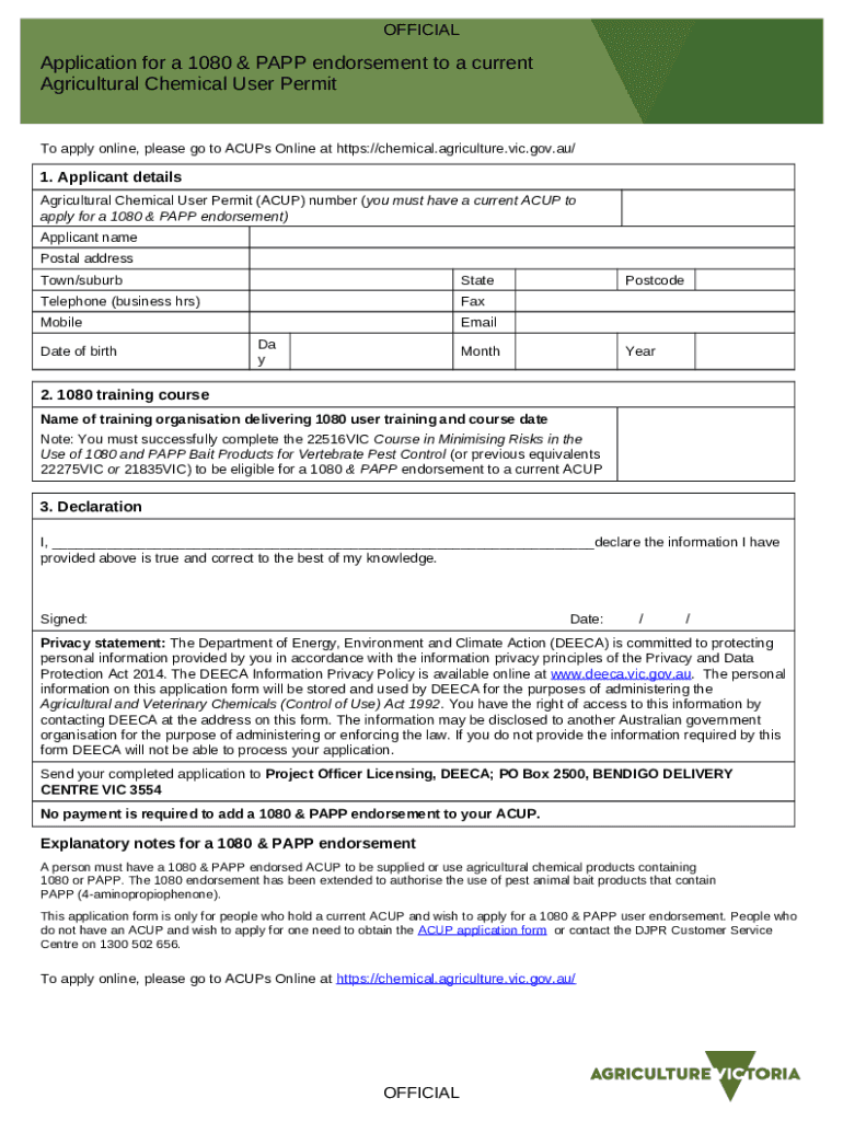 Application for a 1080 & PAPP endorsement to a current ... Doc Template ...