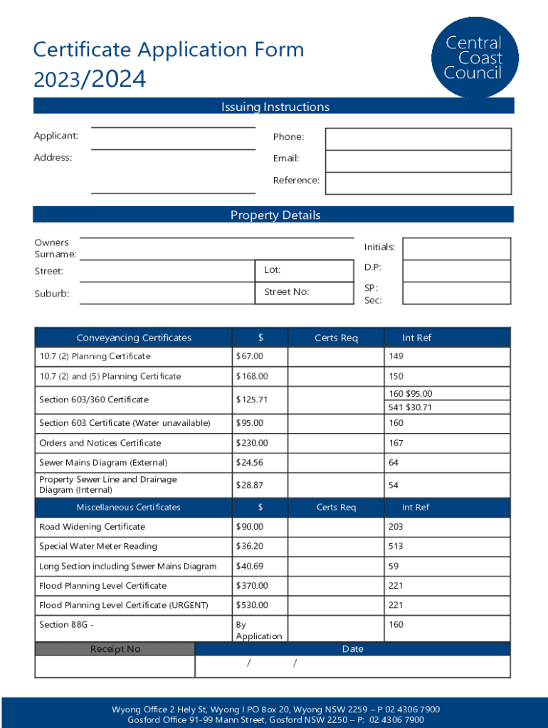 Fillable Online Certificate Application Form 2023/2024 Fax Email Print - pdfFiller
