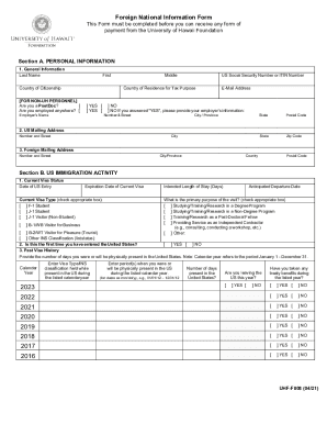 Fillable Online FOREIGN NATIONAL INFORMATION FORM (Page 1) Fax Email ...
