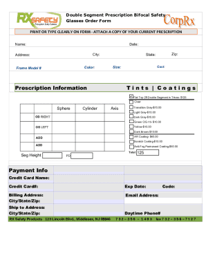 Fillable Online Safety Glasses Order Form - fax to 7 3 23 5 67 1 2 7 ...