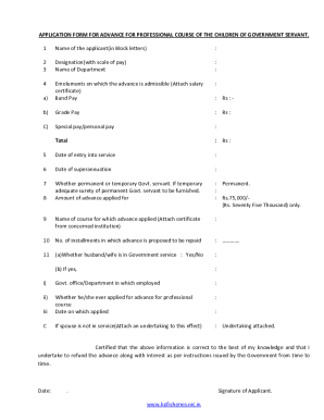 Fillable Online himachal nic APPLICATION FORM FOR ADVANCE FOR PROFESSIONAL COURSE OF THE ...