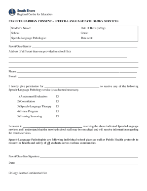 Fillable Online Parent/Guardian ConsentSpeech-Language Pathology ...