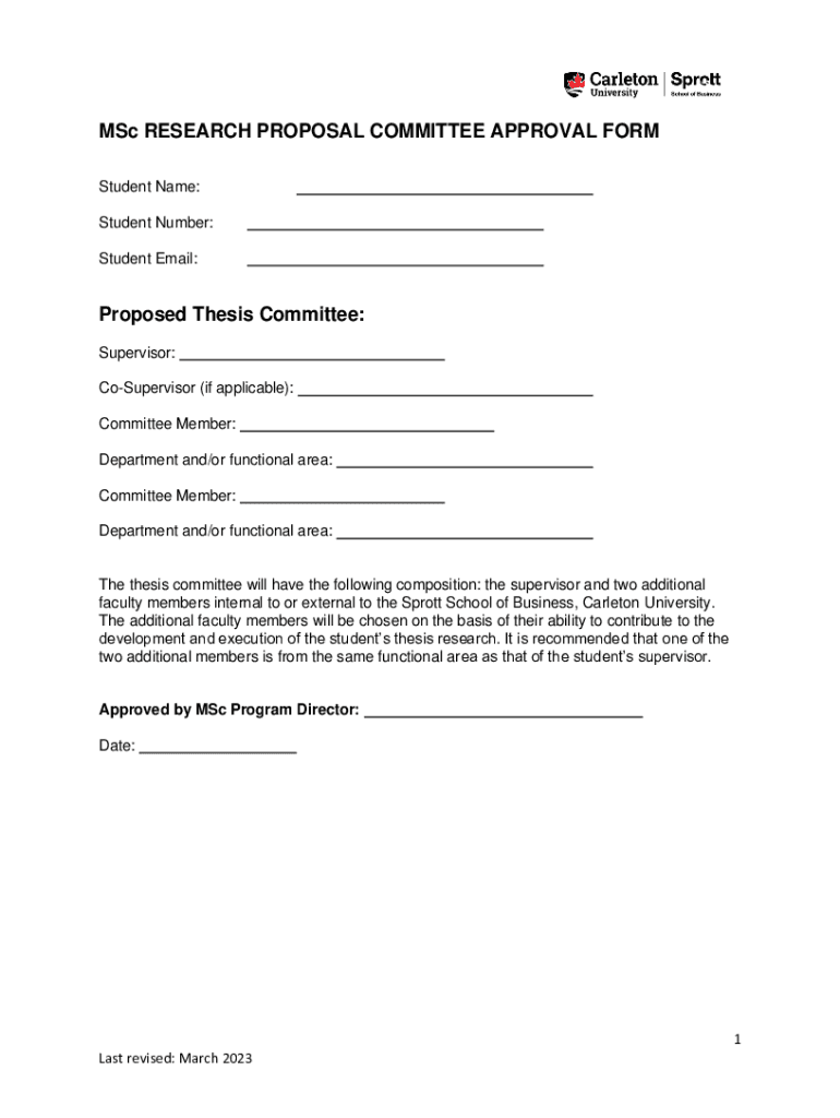 Fillable Online sprott carleton MSc Research (Thesis) Proposal Guidelines and Approval forms Fax ...