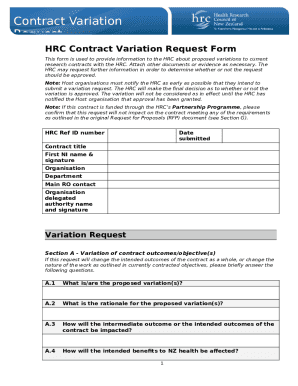HRC Contract Variation Request Doc Template | pdfFiller