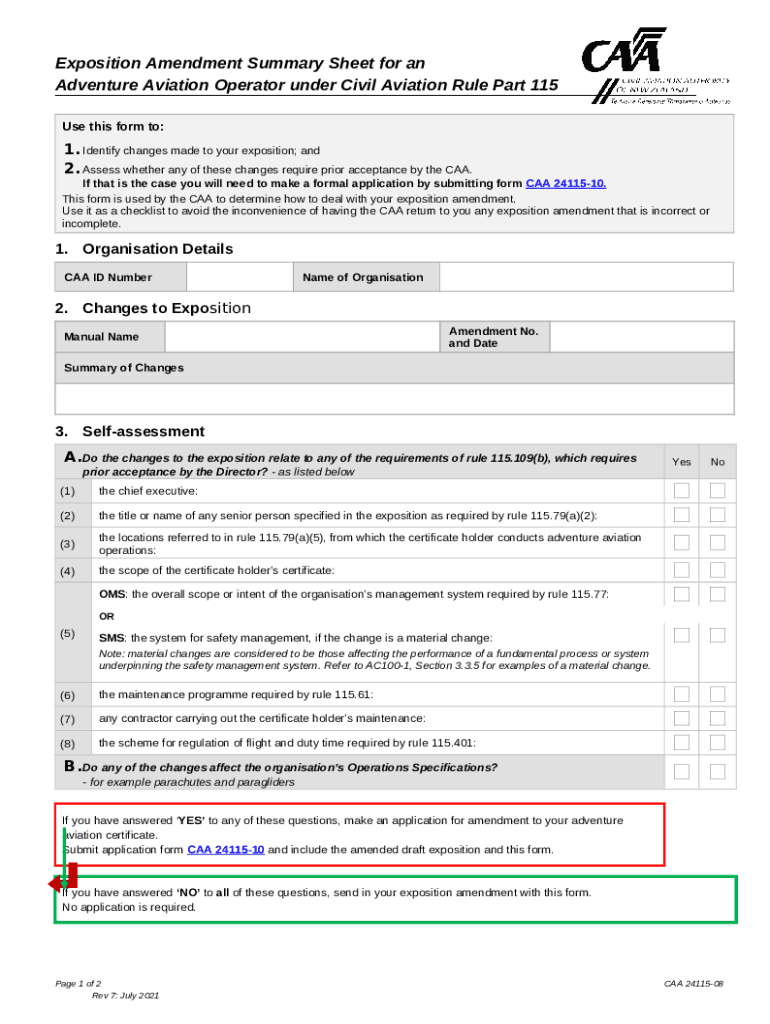 Exposition Amendment Summary Sheet for an Adventure ... Doc Template | pdfFiller
