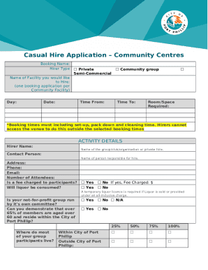 seniors-centre-hall-hire-application-. ... Doc Template | pdfFiller