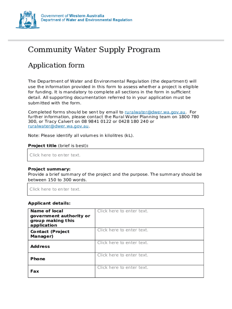 Community Water Supply Program - application Doc Template | pdfFiller