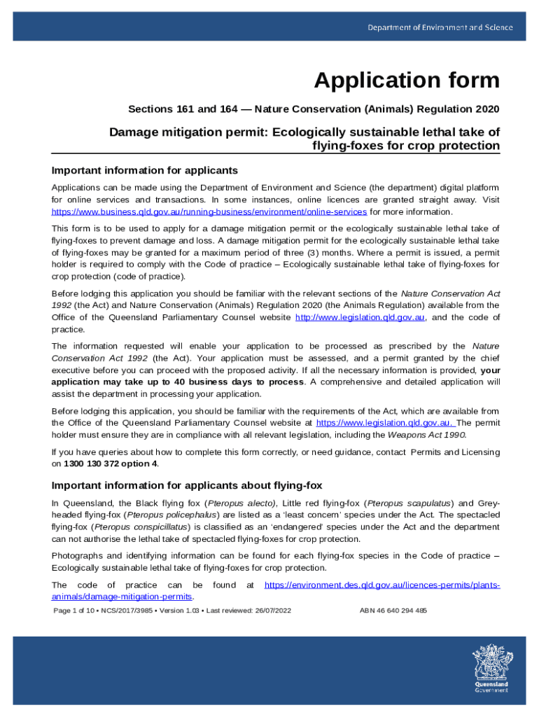 NCS/2017/3985 Application Damage mitigation permit. Use this application to make an application ...