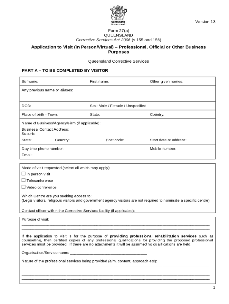 27a - Application to visit - professional, official or ... Doc Template ...
