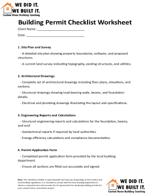 Fillable Online Building Permit Checklist Worksheet Fax Email Print ...