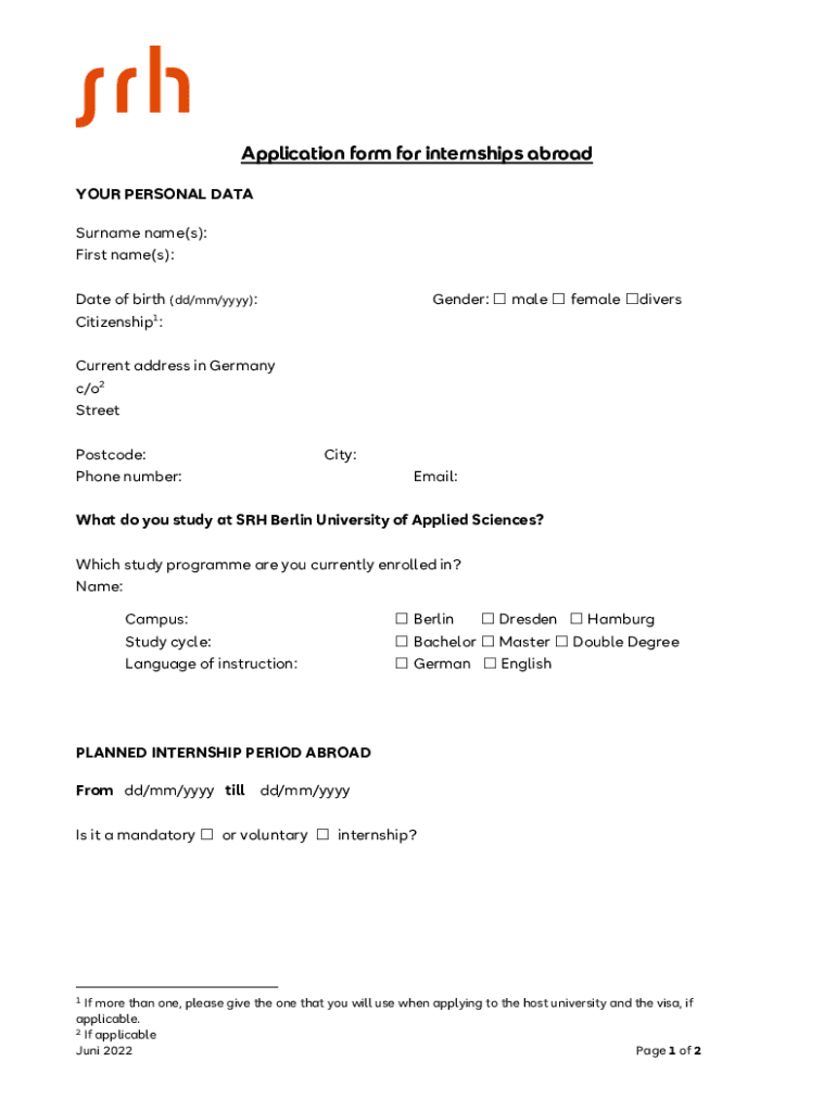 Fillable Online Application form for internships abroad Fax Email Print - pdfFiller