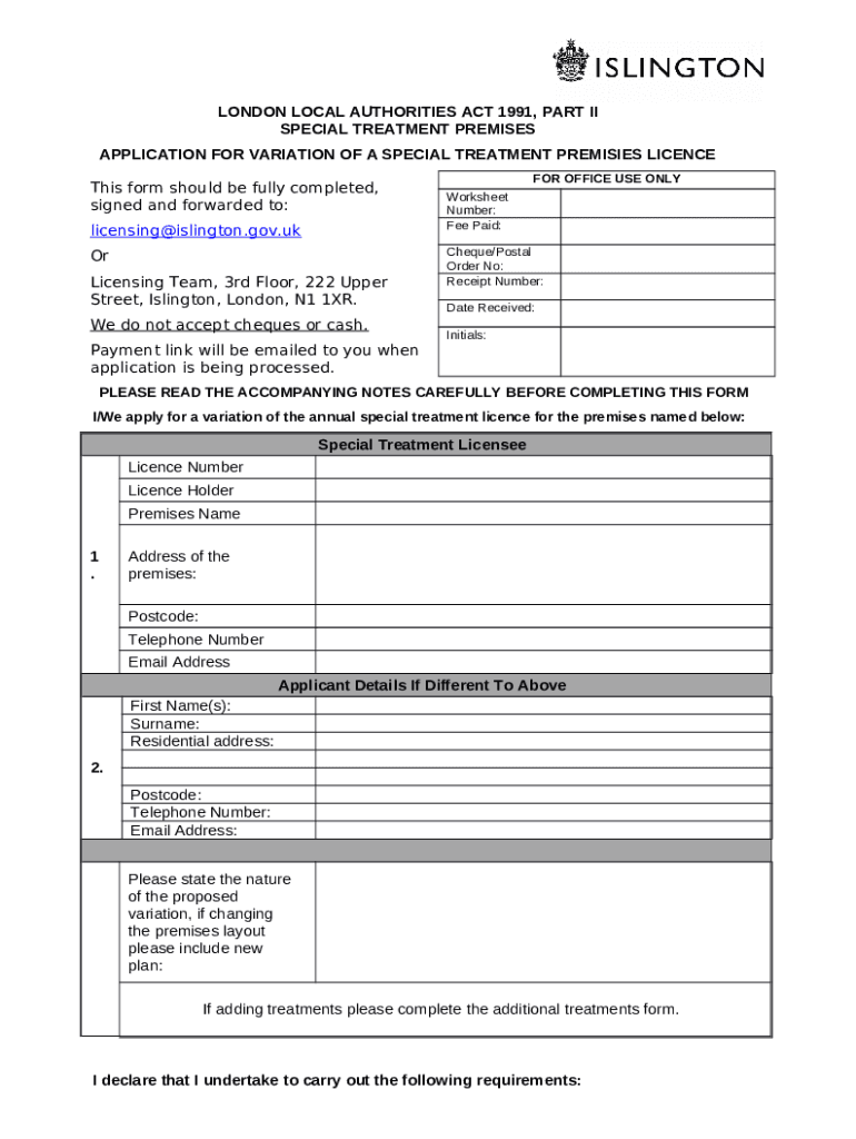 Application to vary a special treatments premises licence Doc Template ...