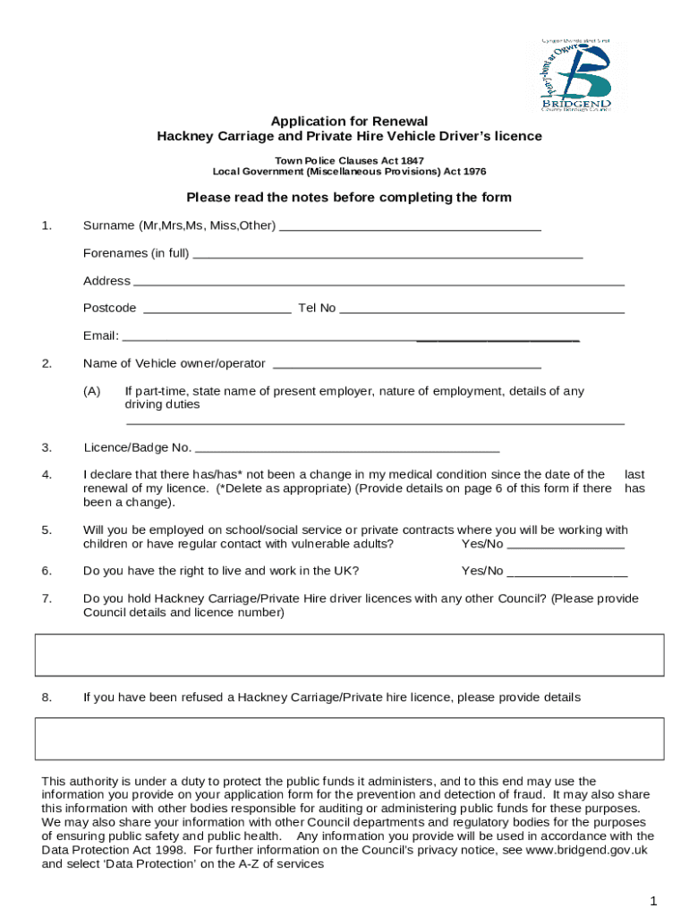 Hackney Carriage Vehicle Licence Application . ... Doc Template | pdfFiller
