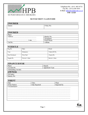 Fillable Online New Motor Theft Claim Forms.doc Fax Email Print - pdfFiller