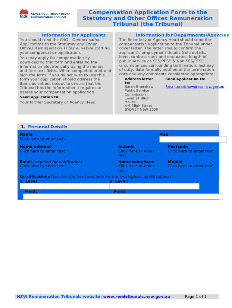 Compensation Application to SOORT Doc Template | pdfFiller