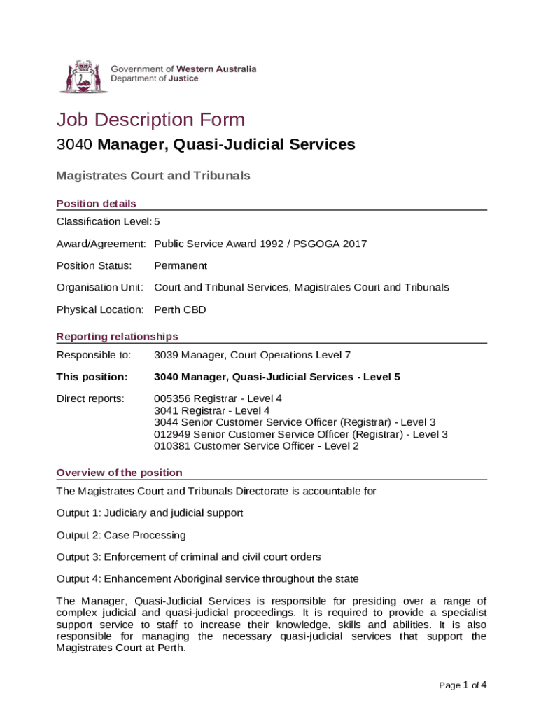 Job Description (JDF) Level 5 template Doc Template | pdfFiller