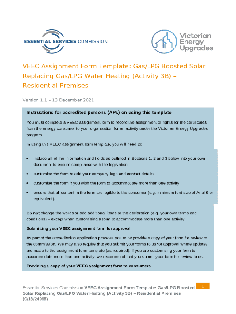 VEEC Assignment Template: Gas/LPG Boosted Solar ... Doc Template ...