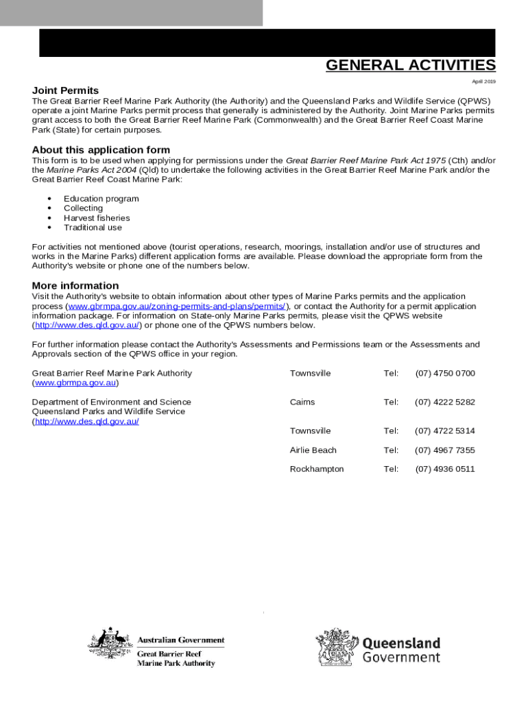 General Marine Park Permit application - GBRMPA ELibrary Doc Template | pdfFiller