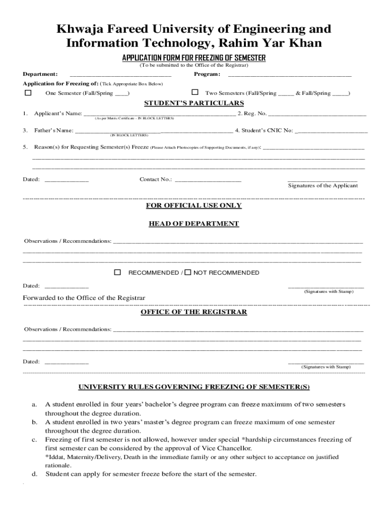 Fillable Online kfueit edu Application Form for Freezing of semester ...