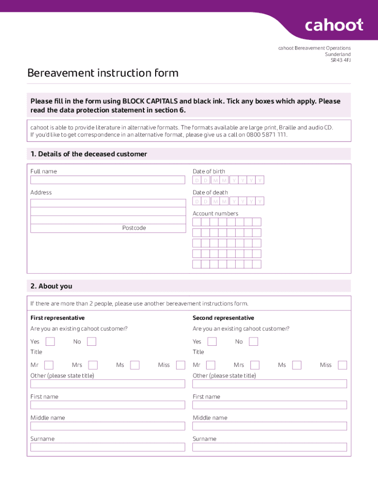 Fillable Online Bereavement instruction form Fax Email Print - pdfFiller