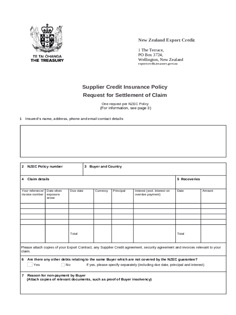 Supplier Credit Request for Settlement of Claim Doc Template | pdfFiller