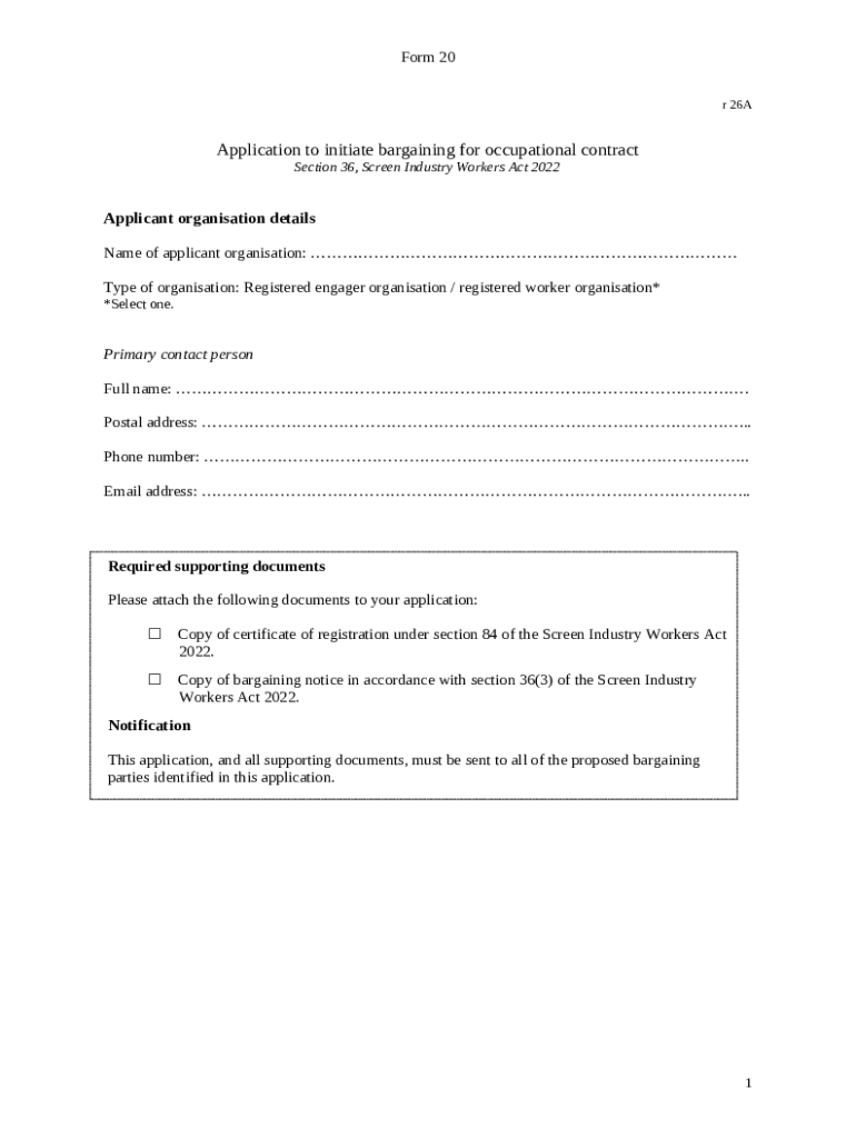 20 Application to initiate occupational bargaining ( ... Doc Template ...