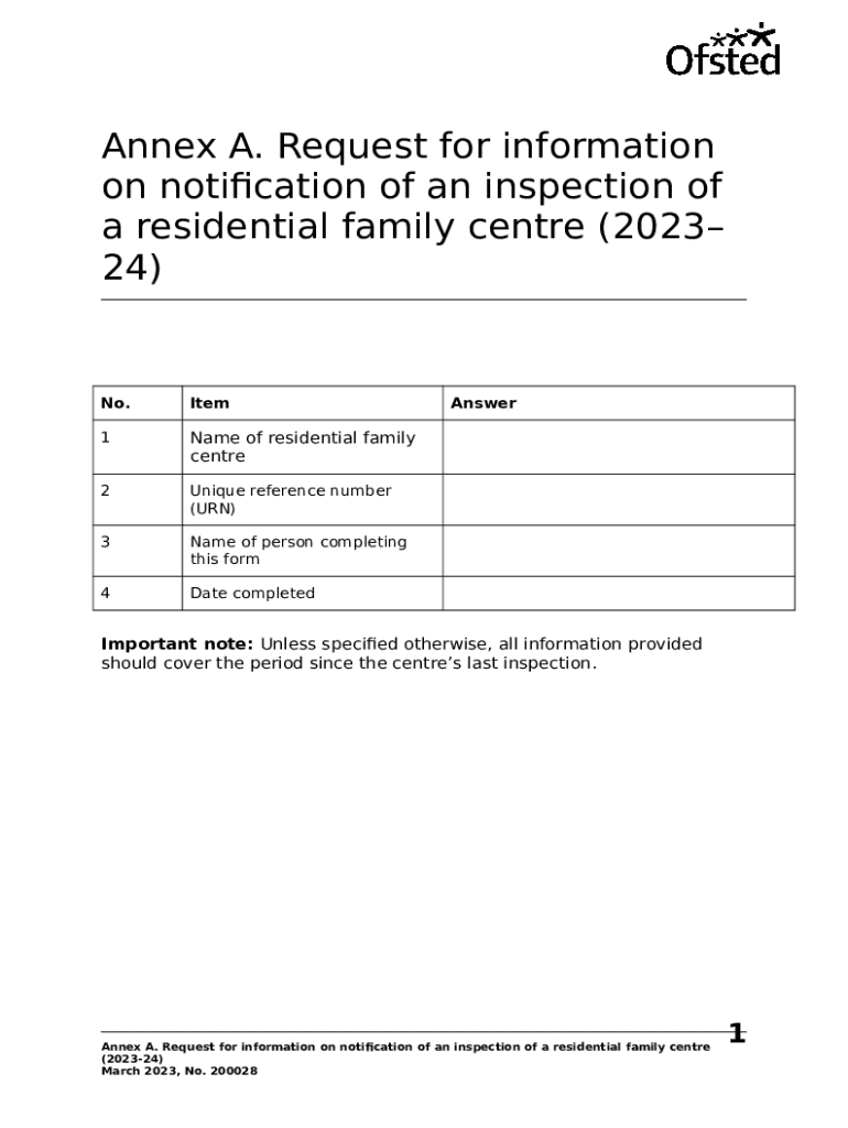 Annex A. Request for ination on notification of an inspection of a ...