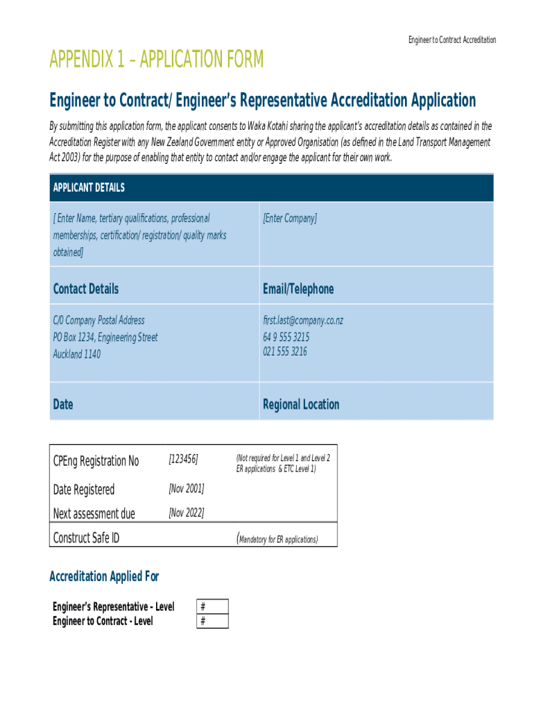 Engineer to contract accreditation application Doc Template | pdfFiller