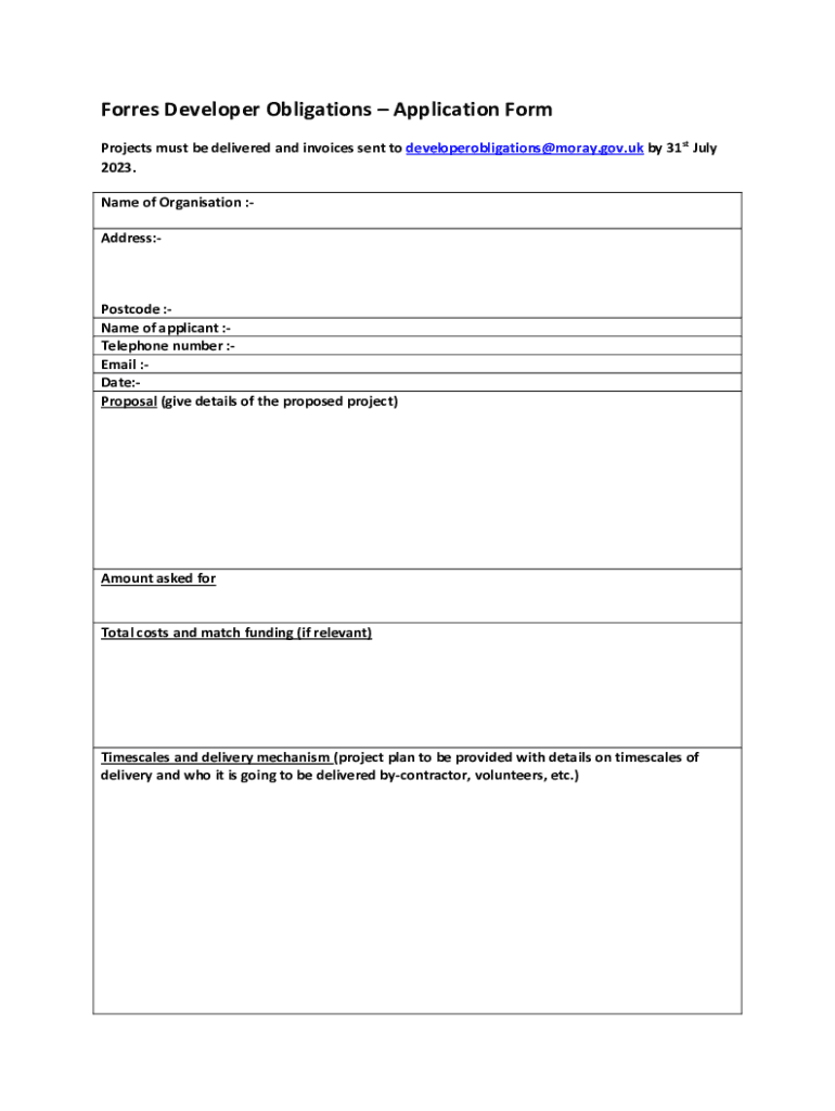 Fillable Online Forres Developer Obligations Application Form Fax Email ...