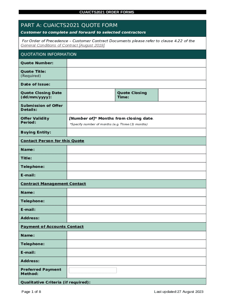 ICT Services CUA Quote Doc Template | pdfFiller