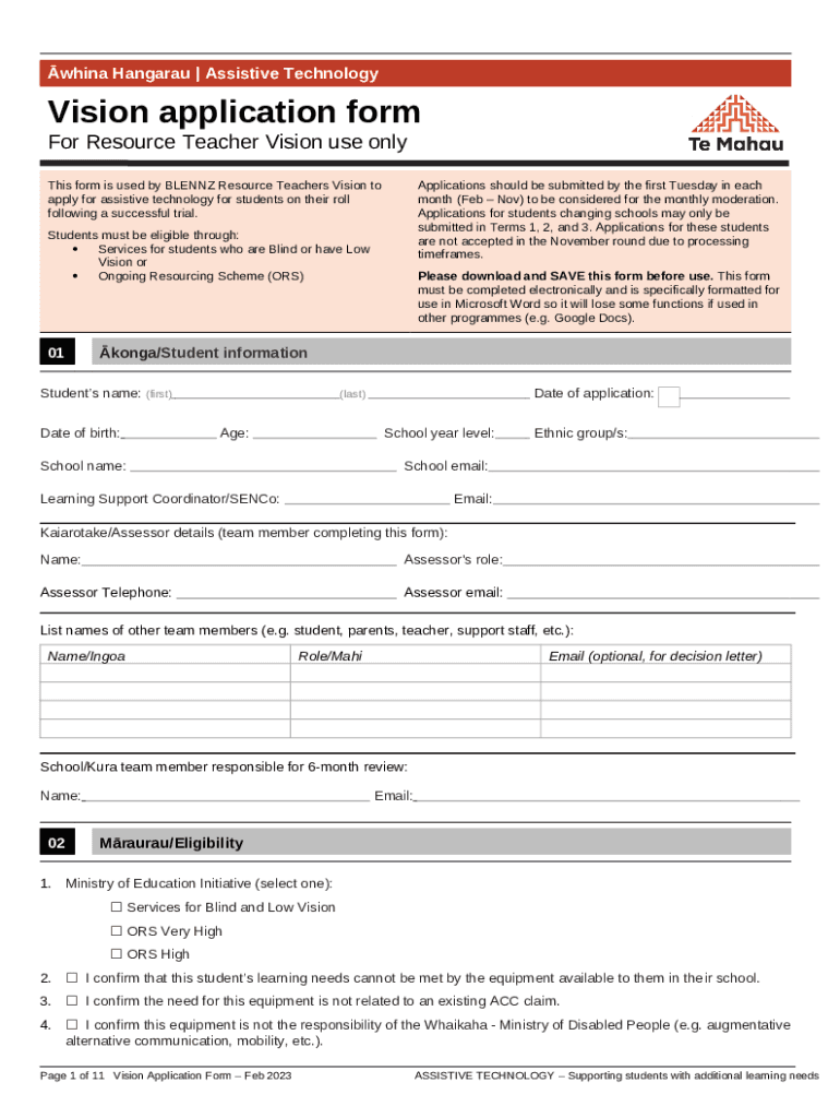 Assistive Technology Vision Application Doc Template | pdfFiller