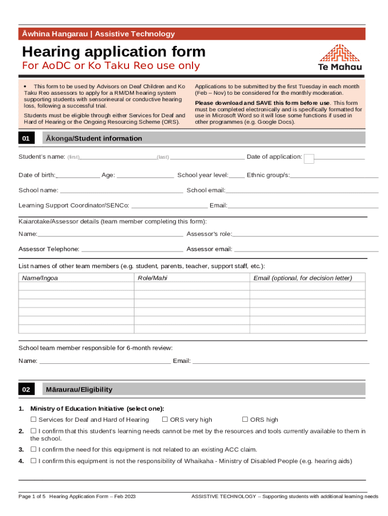 Assistive Technology Hearing Application Doc Template | pdfFiller