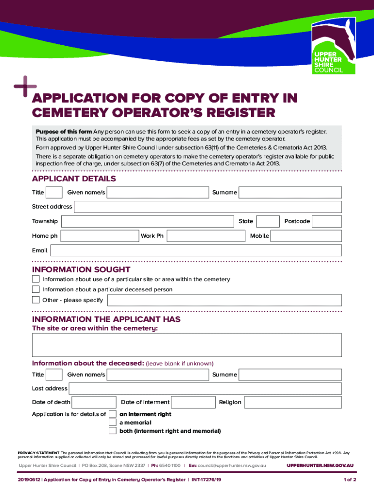 Fillable Online application-for-copy-of-entry-in-cemetery-operators ...