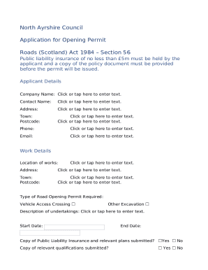 Section 56 Road Opening Permit Application (excavation)... Doc Template ...