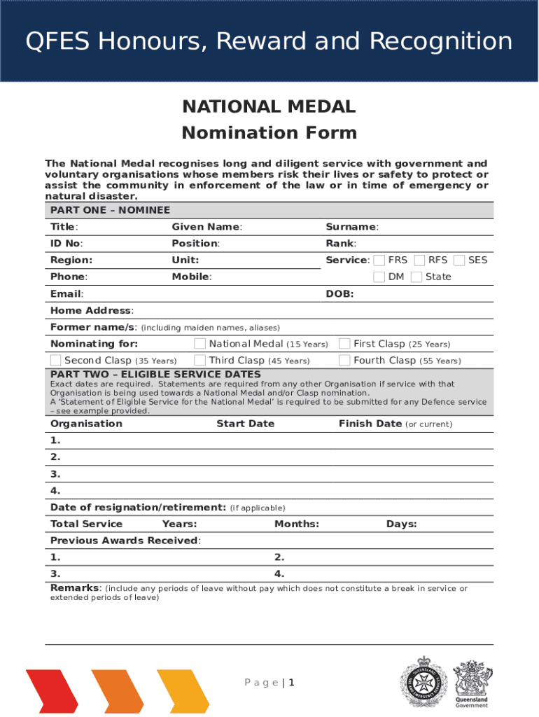 National Medal Nomination Doc Template | pdfFiller